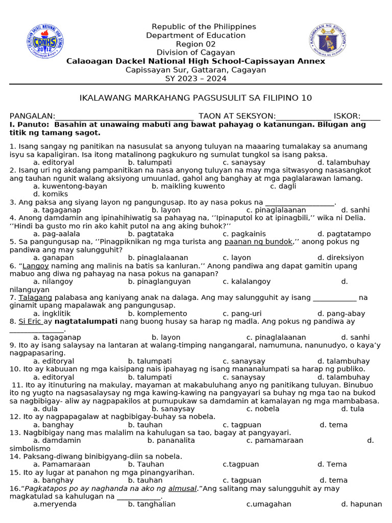 2nd TQ-Grade 10 | PDF