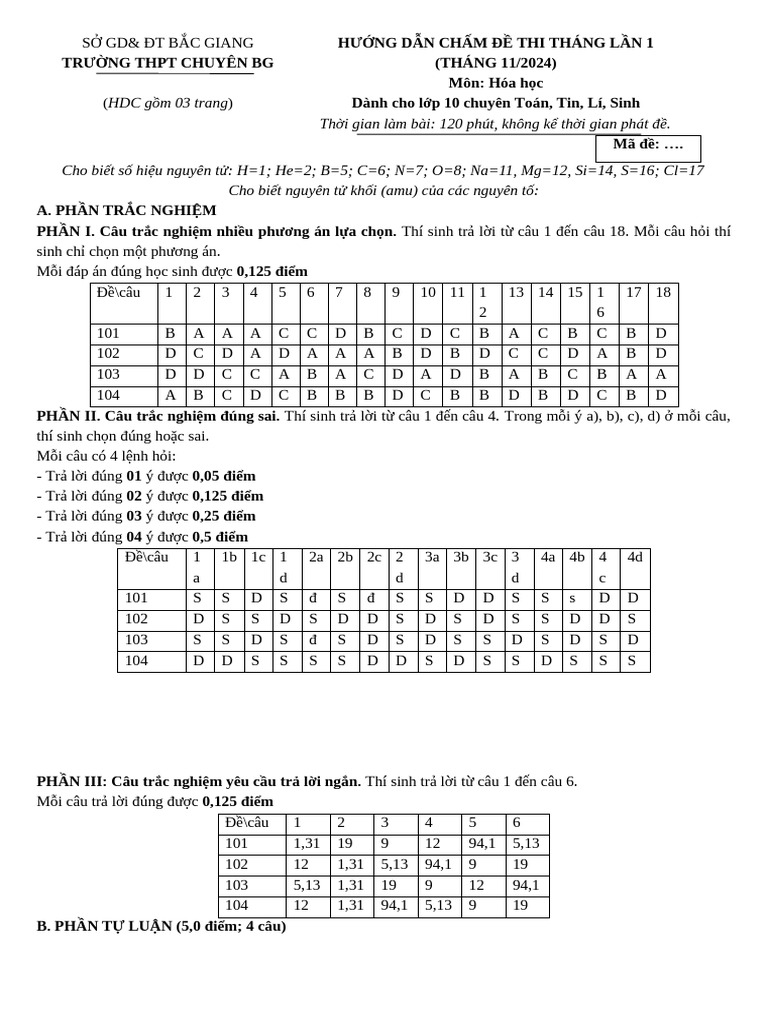 (24-25) 10 NC - Thi tháng lần 1 - HDC | PDF