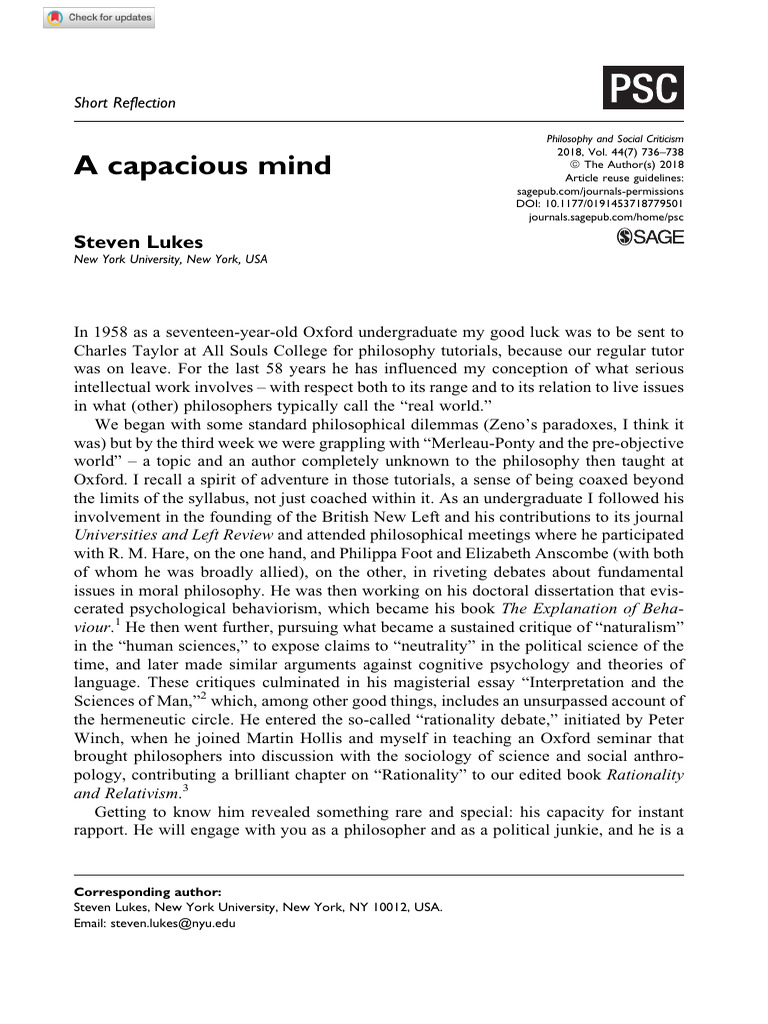 Lukes 2018 A Capacious Mind | PDF | Liberal Arts Education