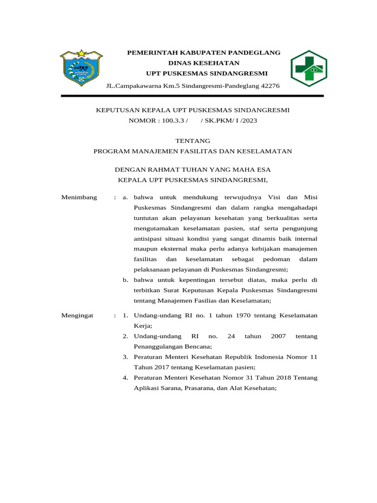 SK Program Manajemen Fasilitas Dan Keselamatan | PDF