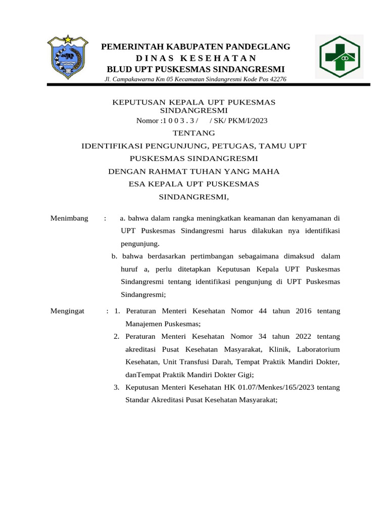 SK IDENTIFIKASI PENGUNJUNG, PETUGAS, TAMU UPT PUSKESMAS MAJASARI. | PDF