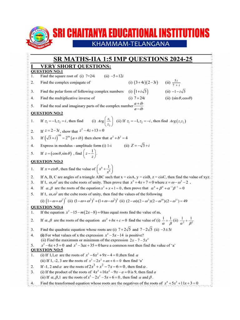 TG - SR - Maths Iia - Imp Questions-2024-25 | PDF