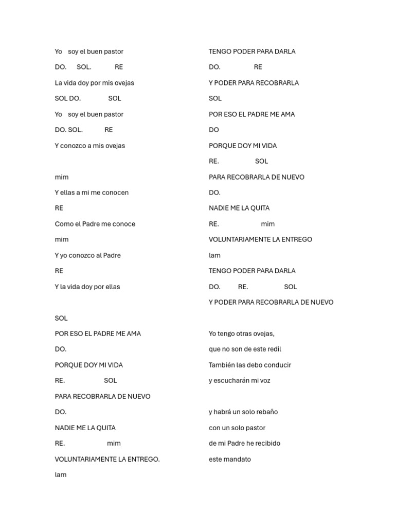 Letra de "Yo Soy el Buen Pastor" | PDF