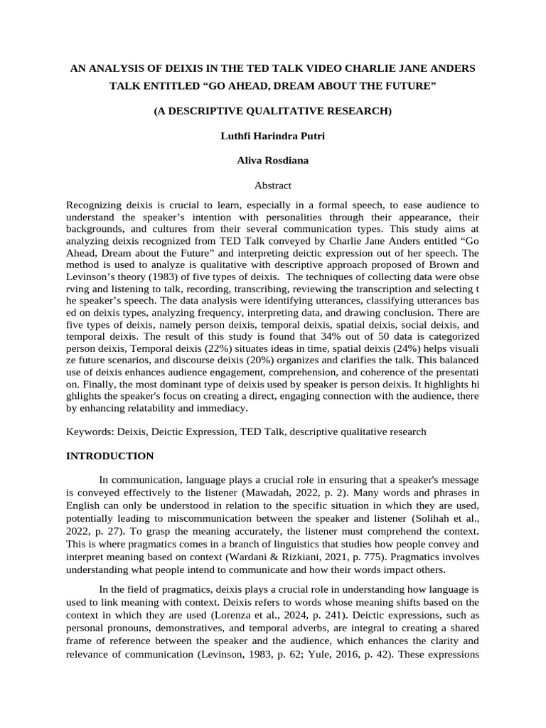 Jurnal - Luthfi - An Analysis of Deixis in The Ted Talk Video Charlie Jane Anders Talk Entitled ...