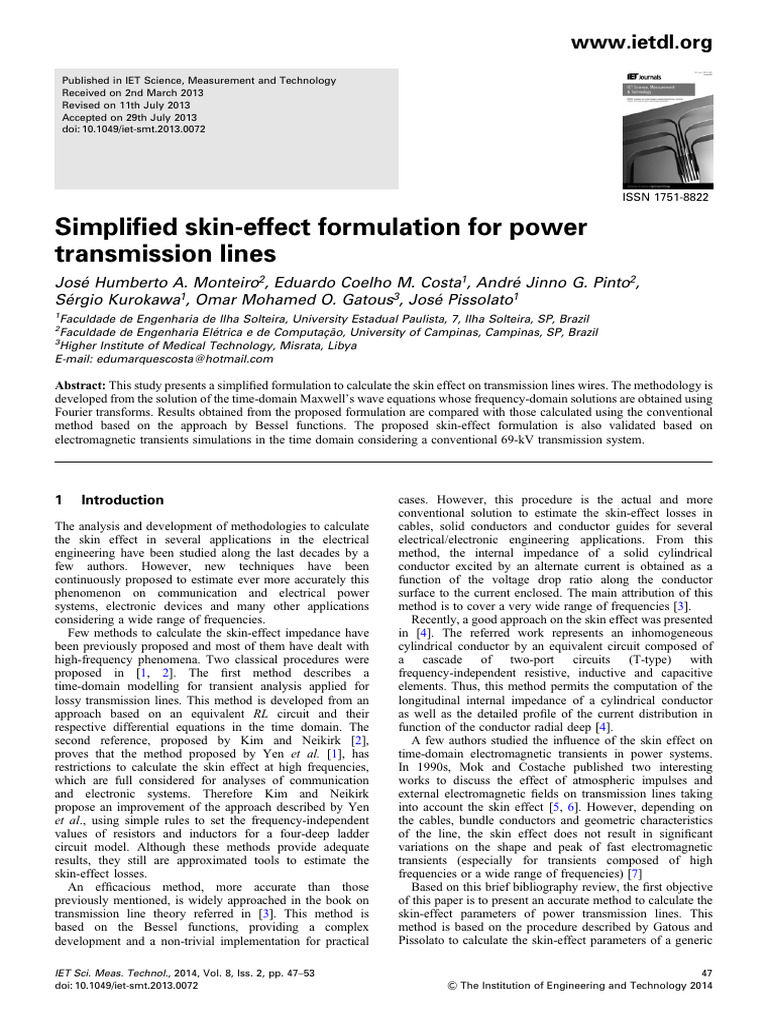 7 Simplified Skin-Effect Formulation For Power Transmission Lines | PDF ...
