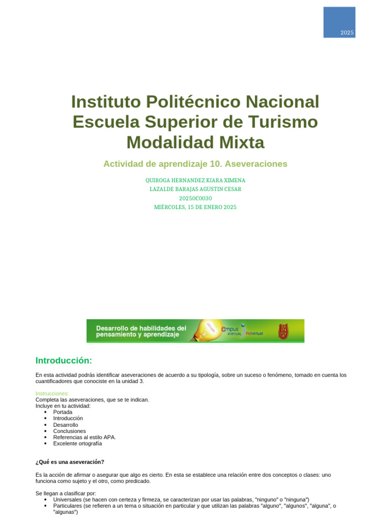 Aseveraciones: Tipología y Ejemplos | PDF