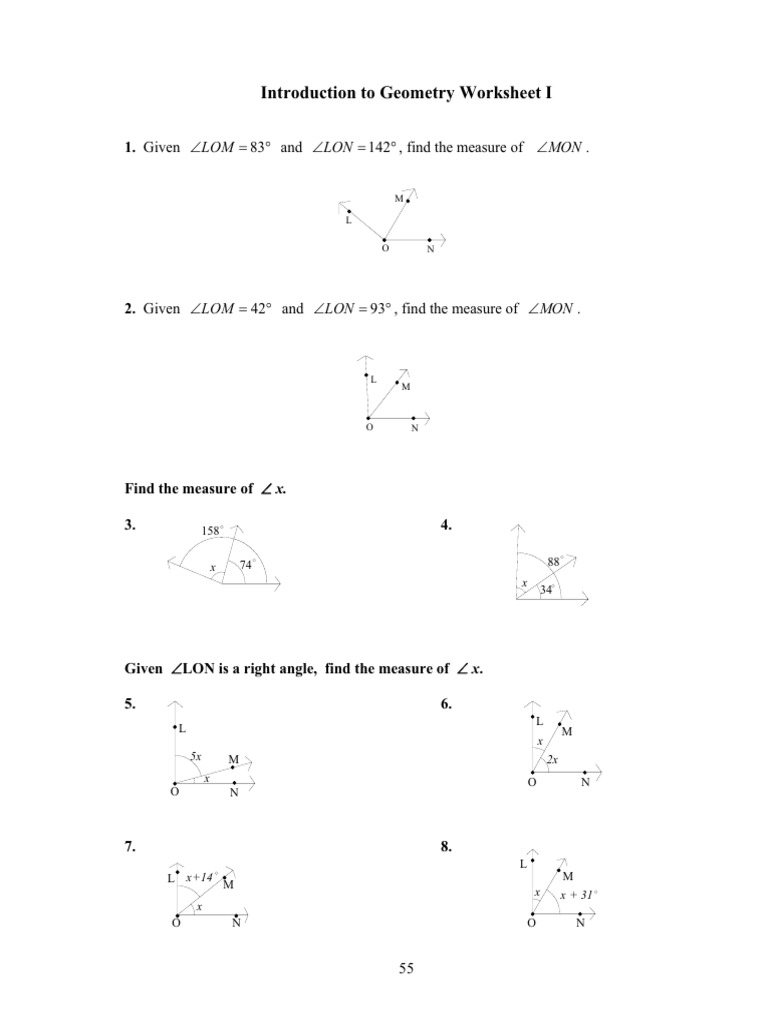intro-to-geometry-worksheets-I-and-II-1-18 | PDF | Angle | Trigonometry