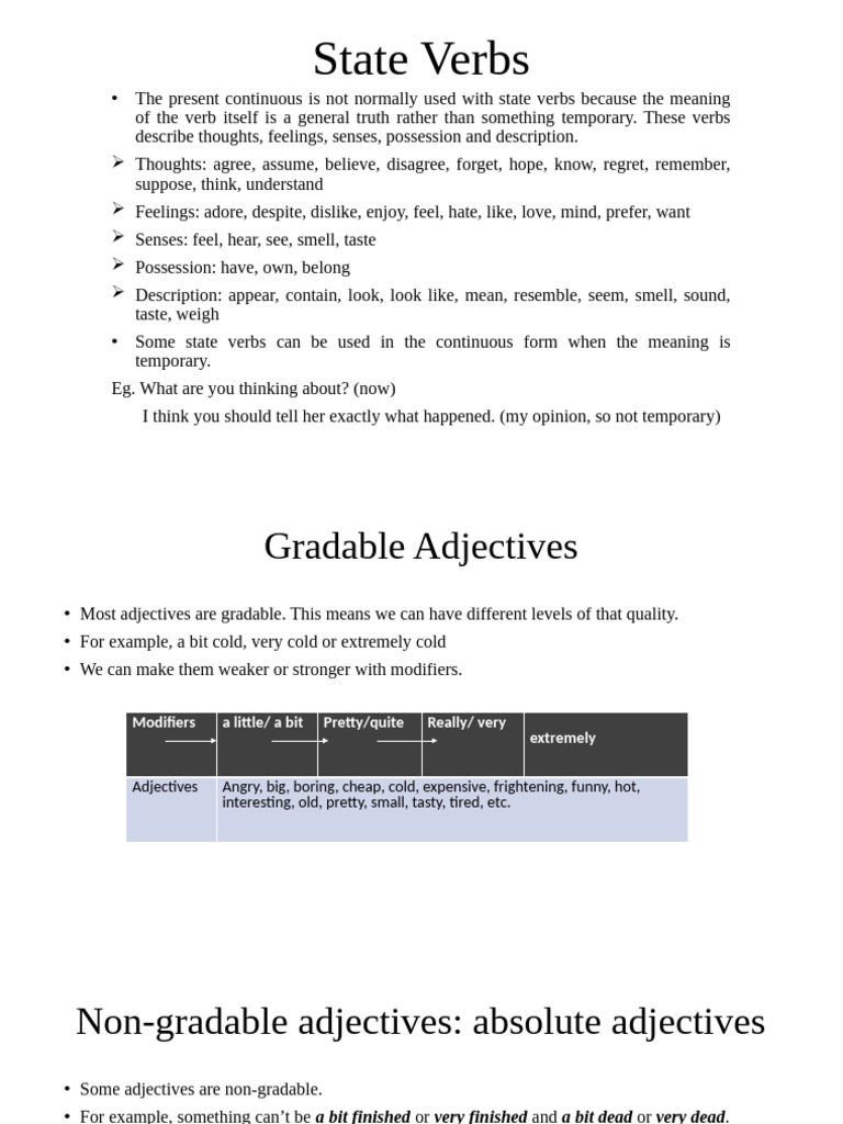 State Verbs & Adjectives | PDF | Adjective | Syntax