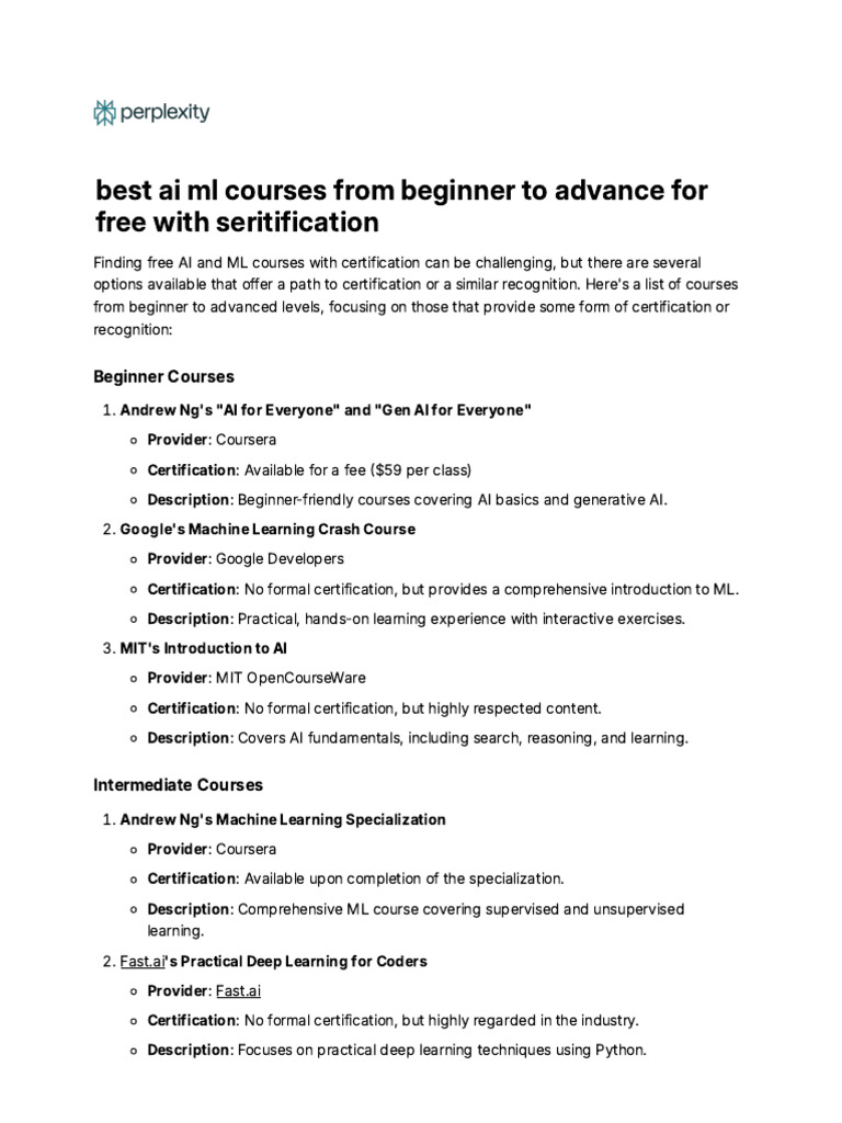 Best Ai ML Courses From Beginner To Advance For FR | PDF | Artificial Intelligence ...