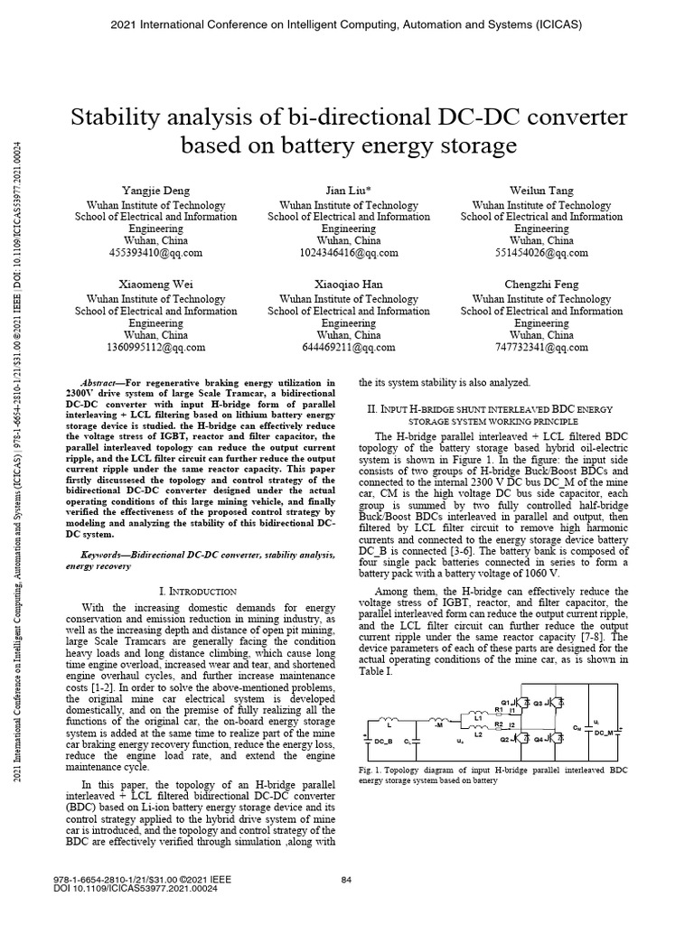 Stability Analysis of Bi-Directional DC-DC Converter Based On Battery ...