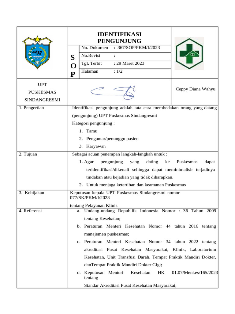 Sop Identifikasi Pengunjung | PDF
