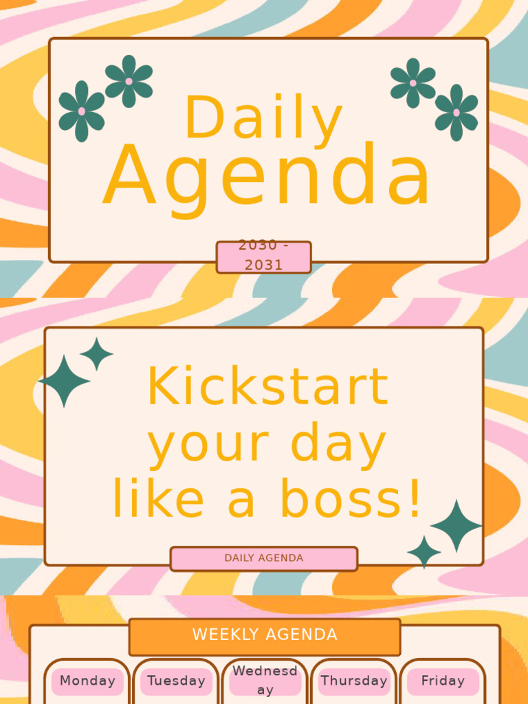 Orange Groovy Retro Daily Agenda Presentation | PDF