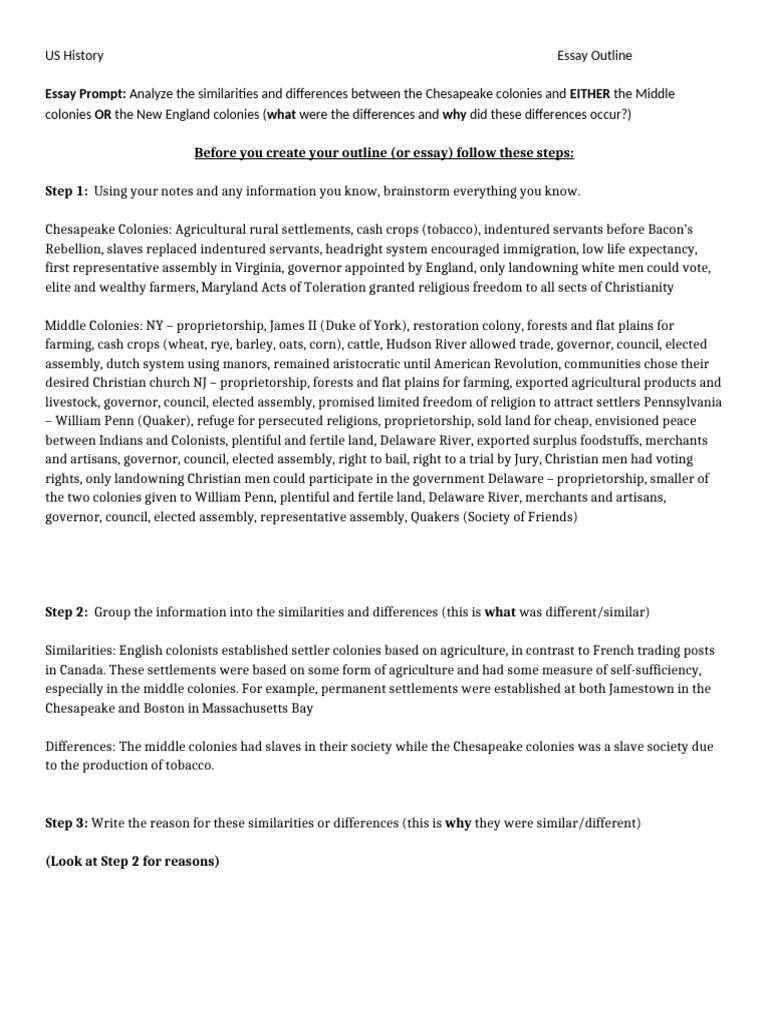 Chesapeake vs. Middle Colonies Analysis | PDF | Slavery | Jamestown ...