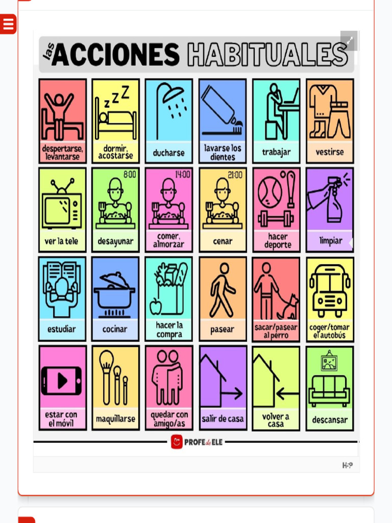 Vocabulario de Las Acciones Habituales - ProfedeELE | PDF
