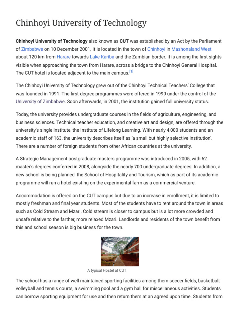 Chinhoyi University of Technology Overview | PDF | Educational Stages | Academia