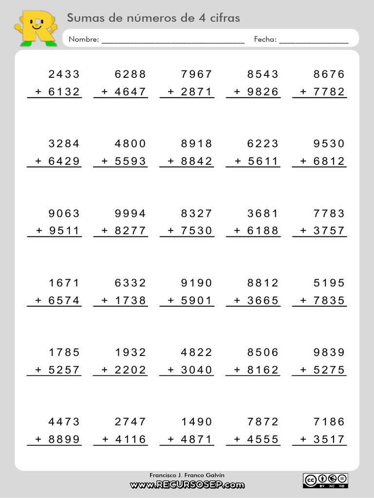 Sumas Numeros 4 Cifras Recursosep | PDF