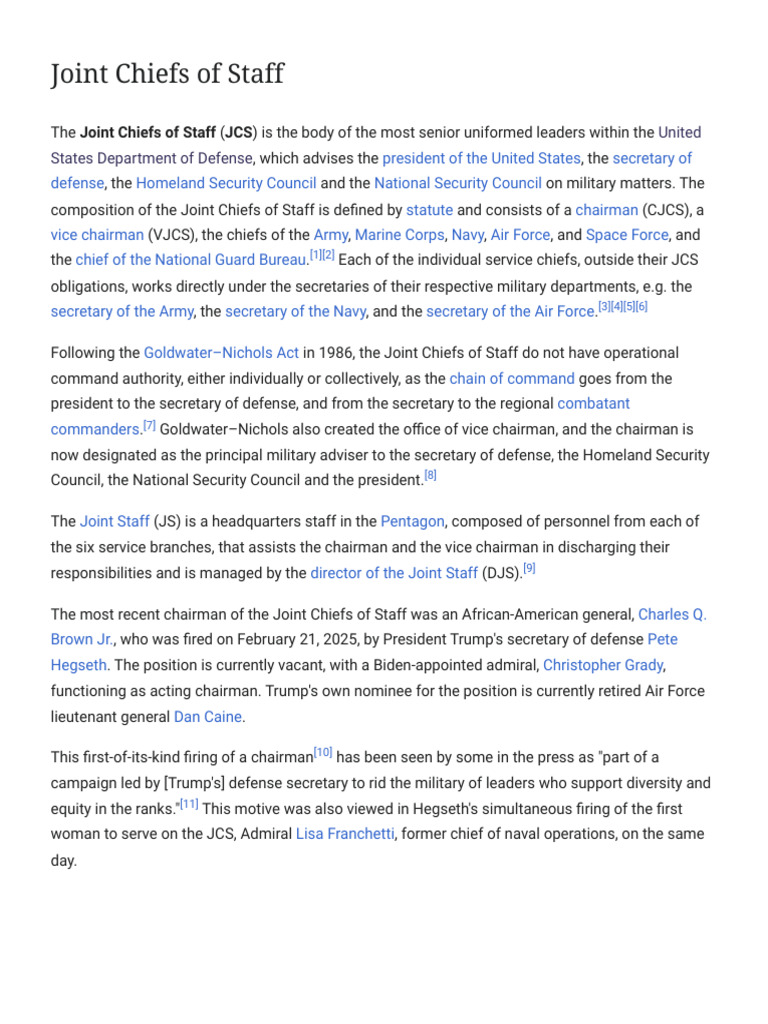 Joint Chiefs of Staff - Wikipedia | PDF | Joint Chiefs Of Staff ...