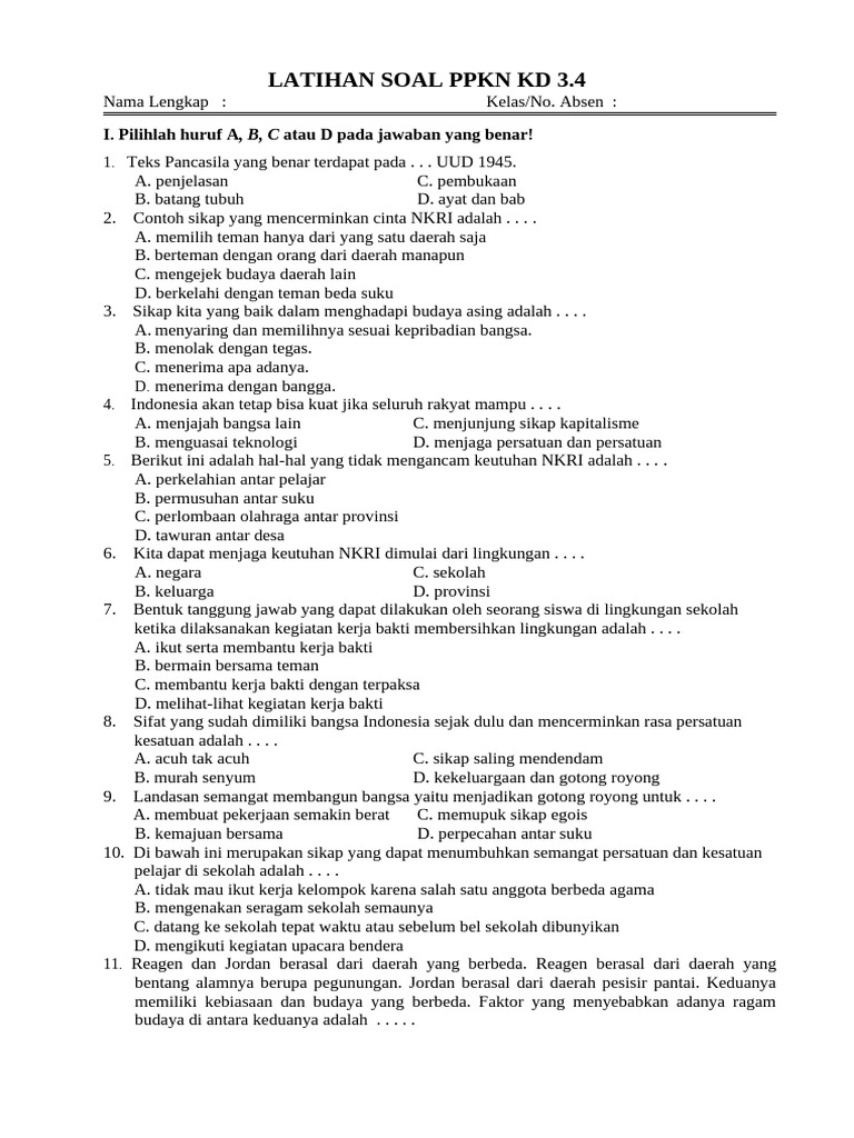 Soal PPKN Kelas 6 Tema 2 | PDF
