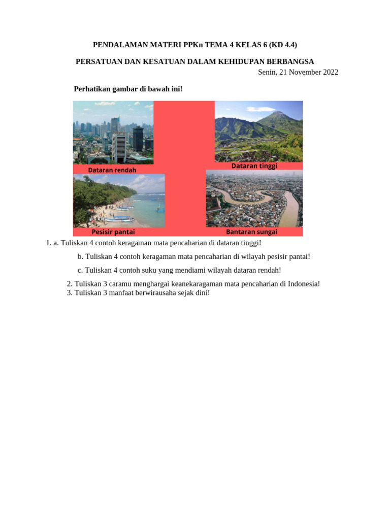 Soal Pendalaman Materi PPKN Tema 4 | PDF