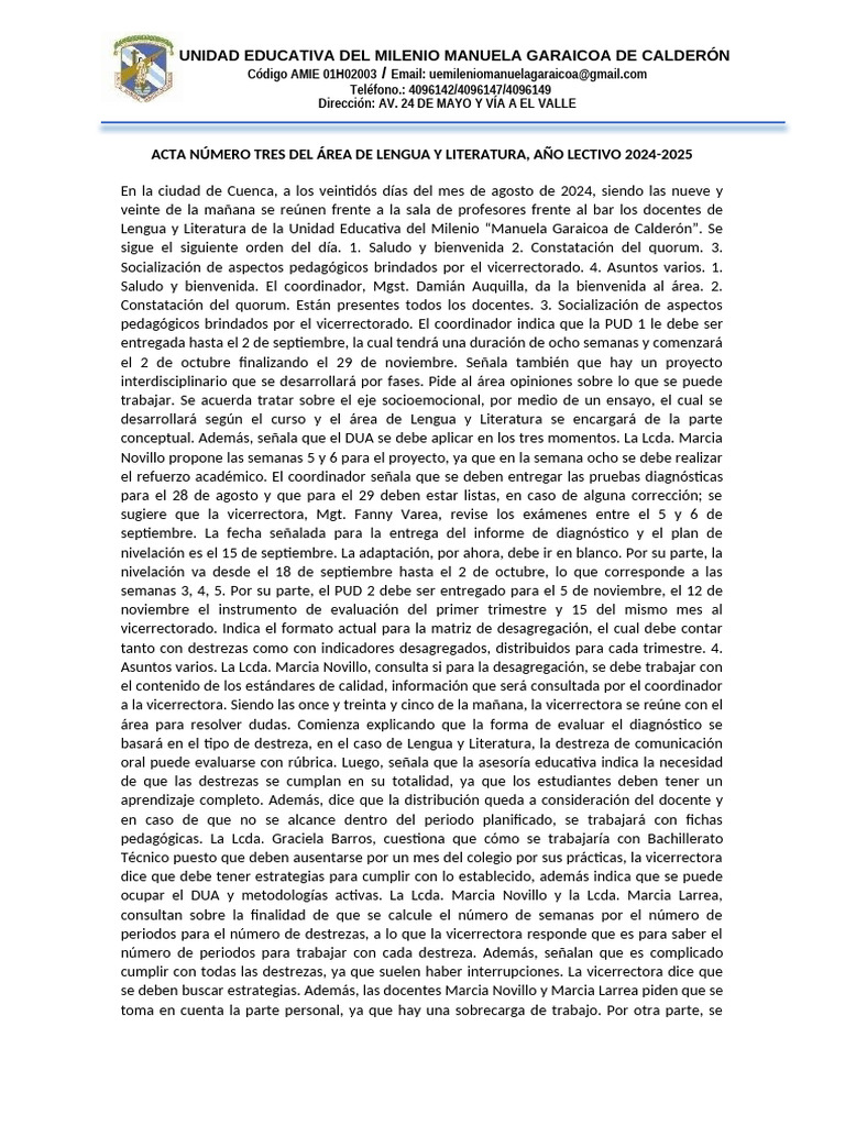 Acta 3 Lyl MM | PDF | Aprendizaje