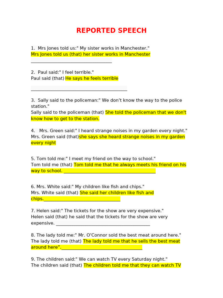 Reported Speech 1 | PDF