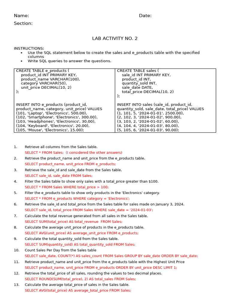 ADS-Lab-Activity-No-2-ANSWER-KEY | PDF | Sql | Data Management Software