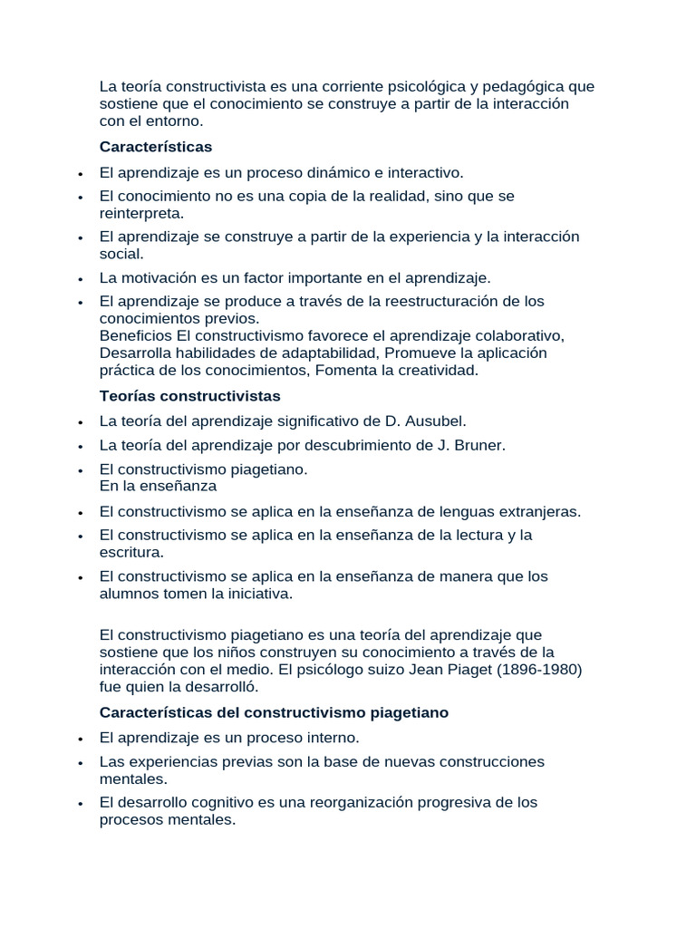 La teoría constructivista | PDF | Constructivismo (filosofía de la educación) | Psicología cognitiva