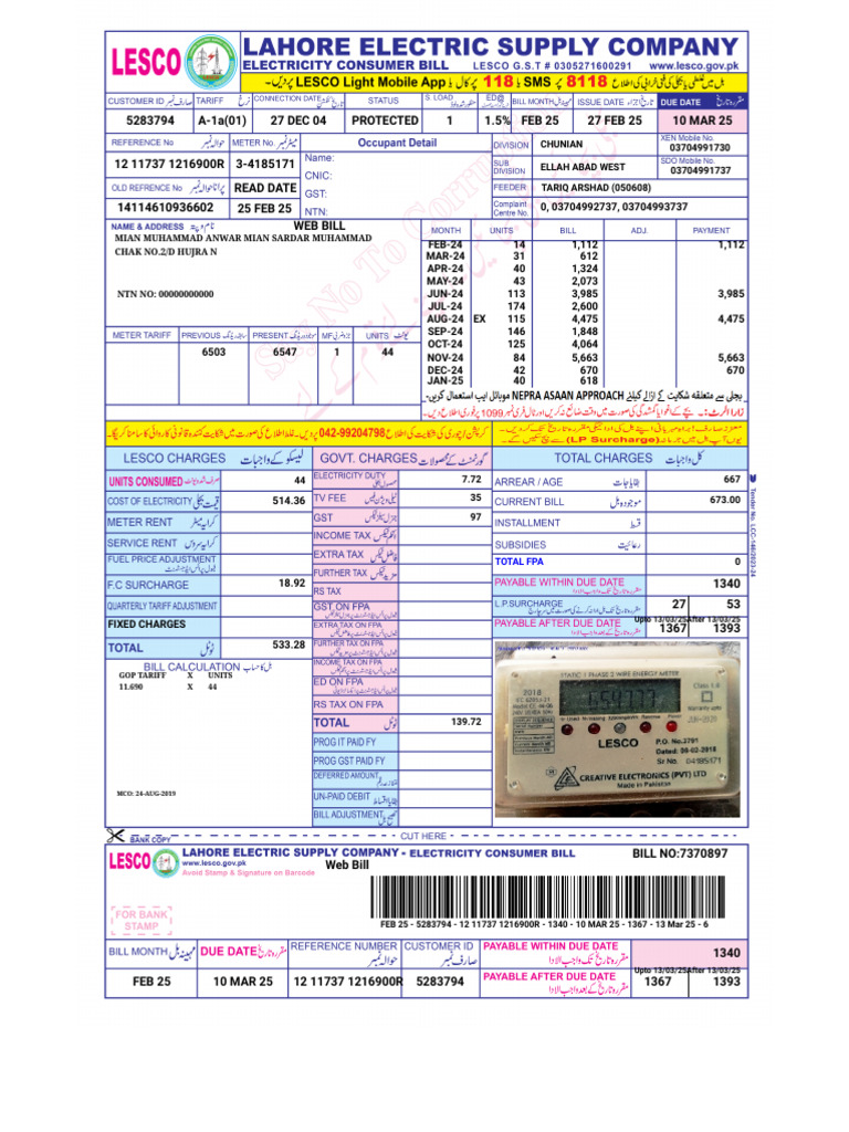 LESCO- Web Bill (1) | PDF