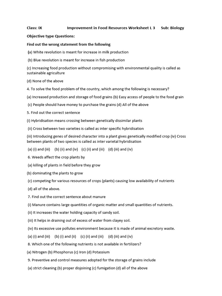 9 15++L3+Revison+Worksheet | PDF | Agriculture | Fertilizer
