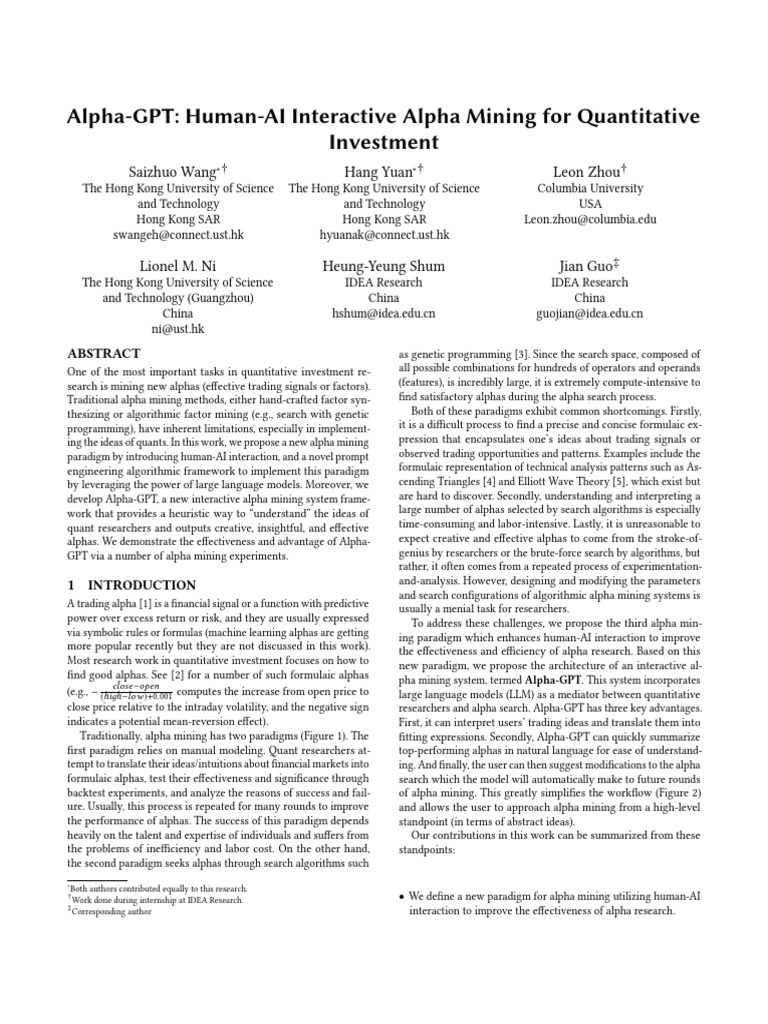 Alpha-GPT Human-AI Interactive Alpha Mining for Quantitative Investment | PDF | Computing