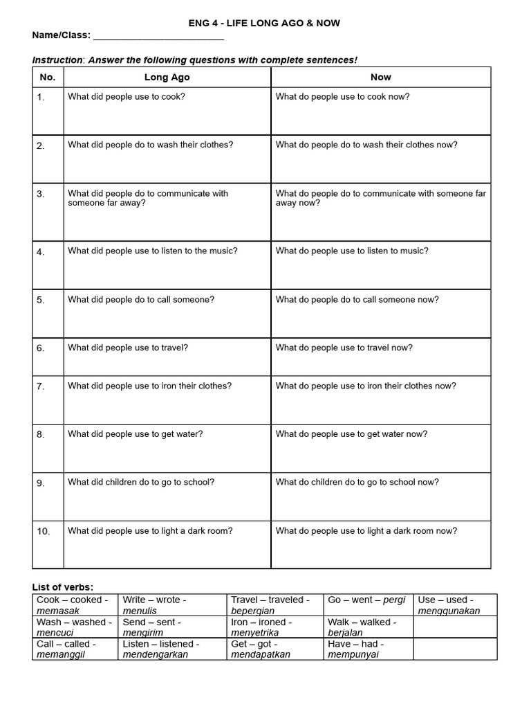 ENG 4 - Comparing Life Long Ago & Now | PDF