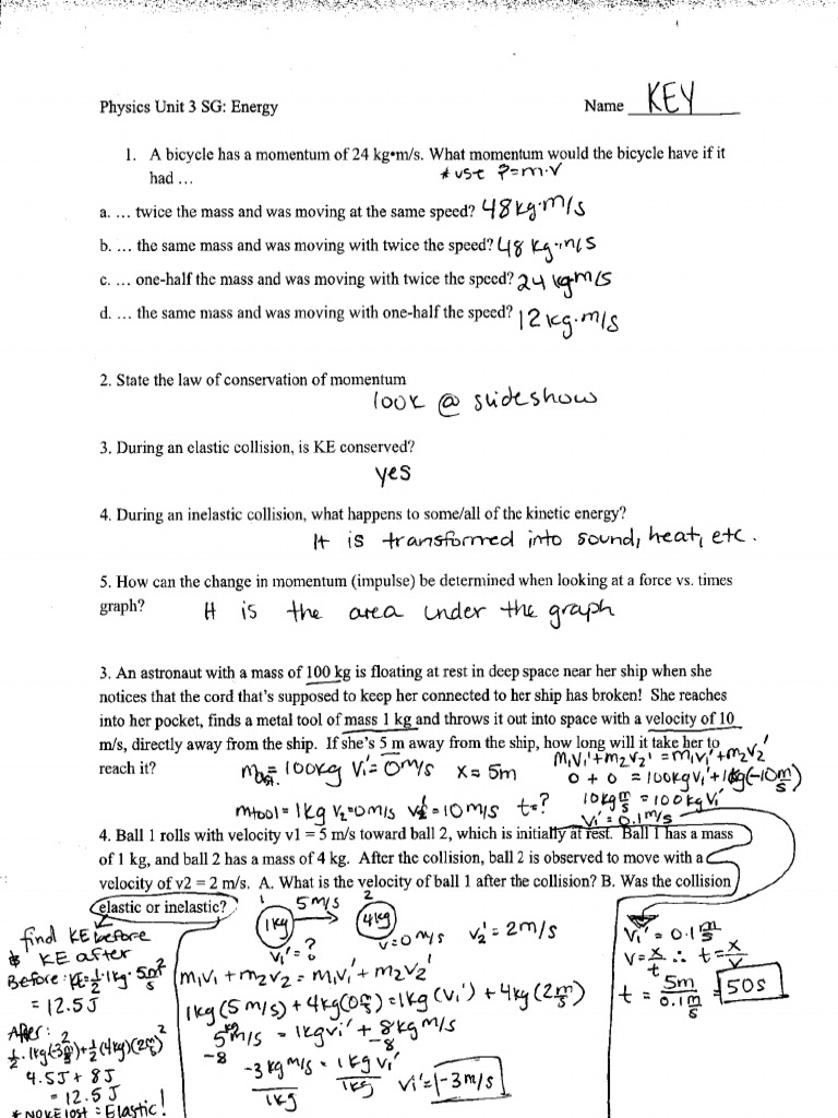 Physics Unit 3 SG Key | PDF