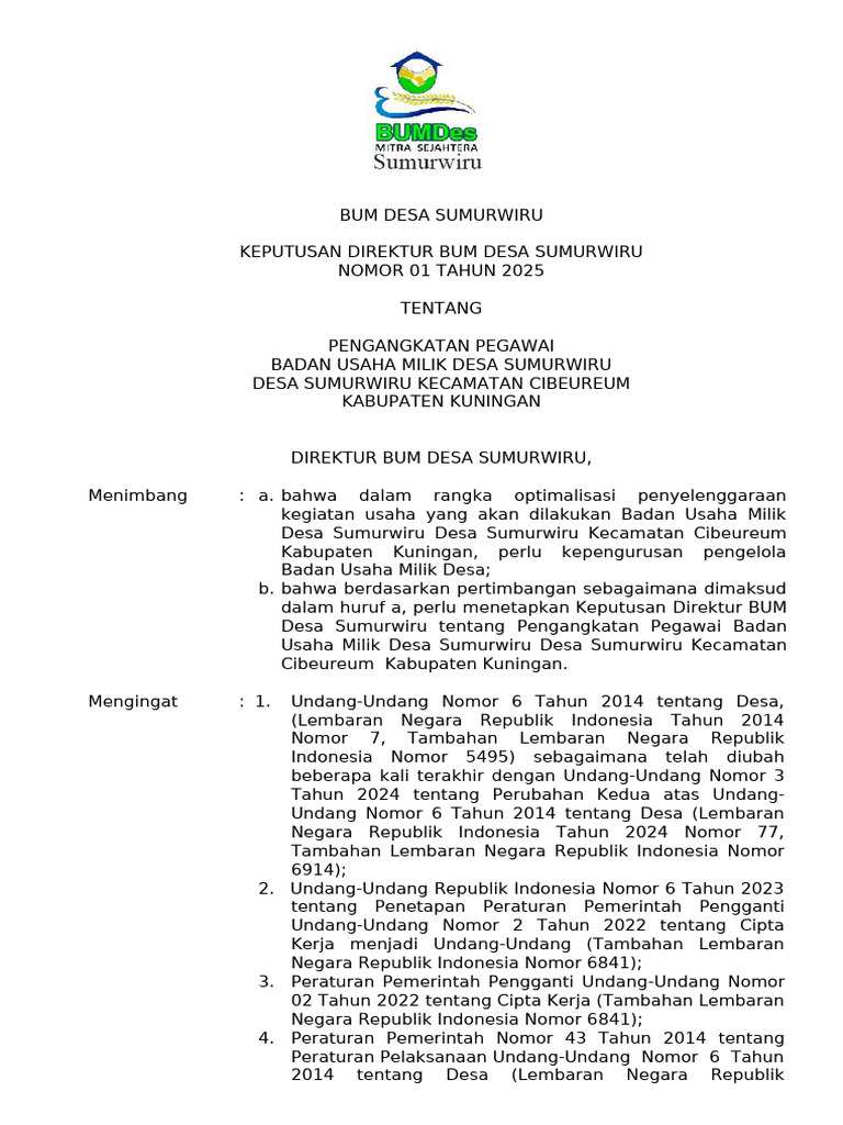 SK Pegawai BUM Desa | PDF