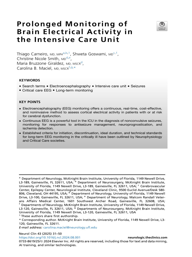 Prolonged Monitoring of Brain Electrical Activity | PDF ...