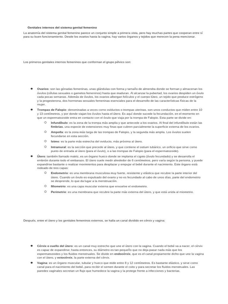 Genitales internos del aparato reproductor femenino | PDF | Labios | Vagina
