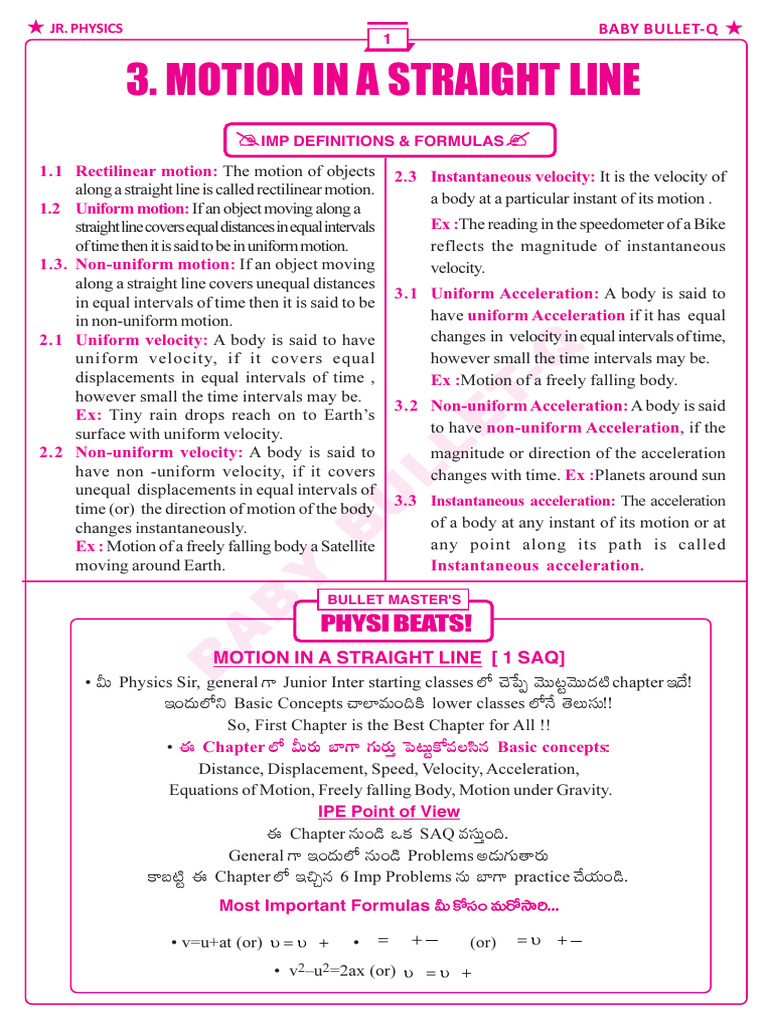 3 Motion in A Straight Line | PDF | Acceleration | Velocity