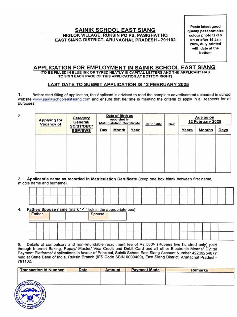 Application For Employment at SSES | PDF