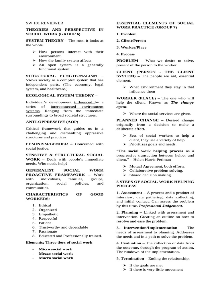 SW 101 REVIEWER FINALS | PDF | Psychotherapy | Behavior