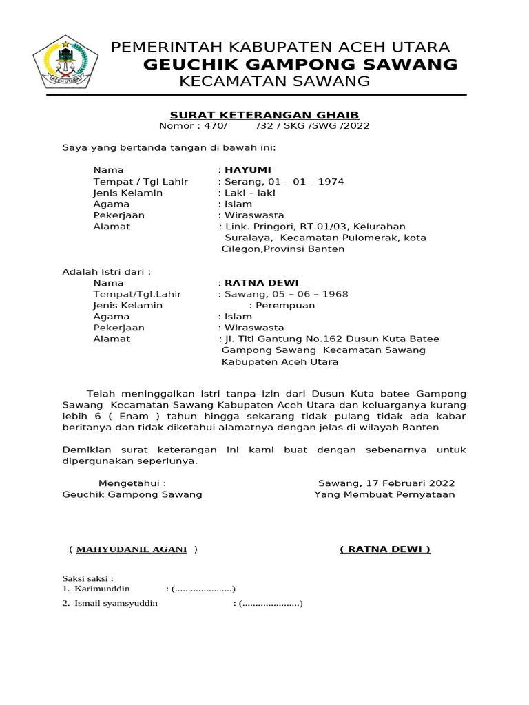 Surat Keterangan Ghaib | PDF