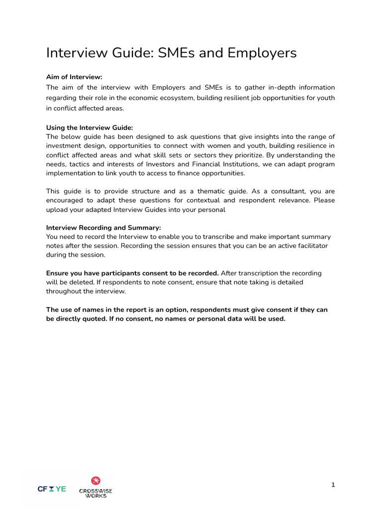 SMEs and Employers Interview Guide.docx | PDF | Employment | Job Interview