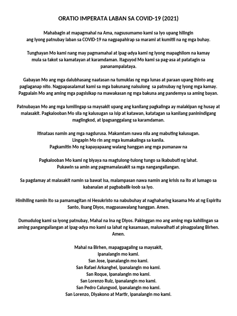 Oratio Imperata Laban Sa Covid 2021 | PDF