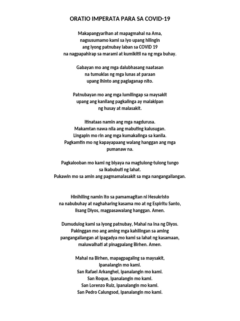 ORATIO IMPERATA PARA SA COVID v1 | PDF