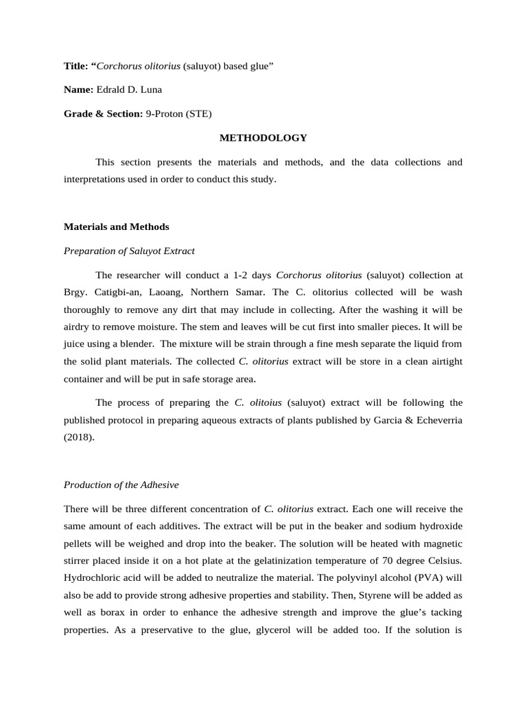 EDRALD, Methodology | PDF | Adhesive | Materials