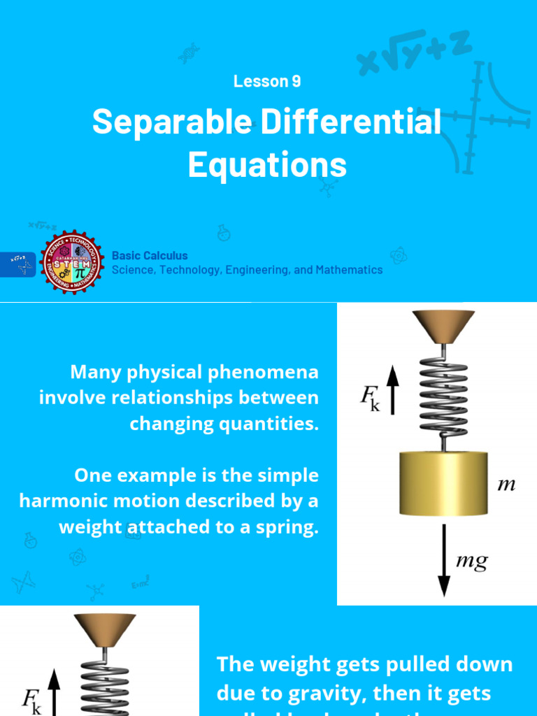 Basic Calculus SHS Q4 Lesson 9 - Separable Differential Equations | PDF | Equations | Derivative