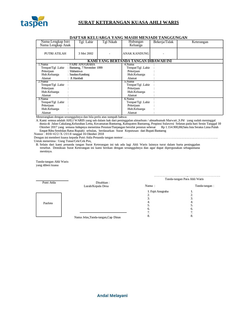 Surat Kuasa Ahli Waris | PDF