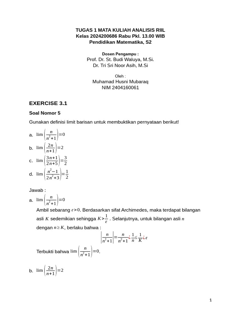 Tugas 1 Mata Kuliah Analisis Riil | PDF
