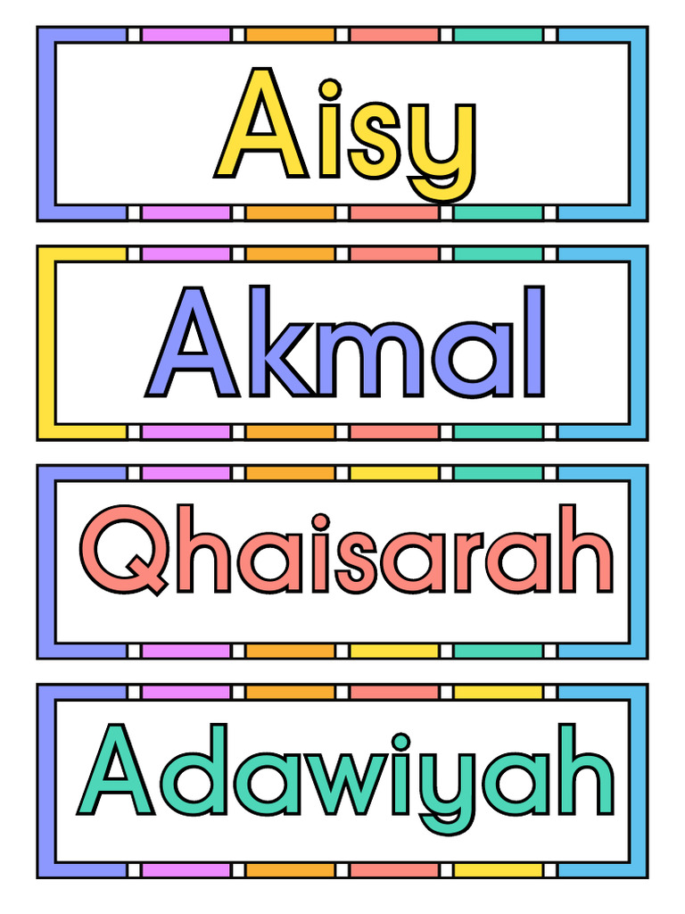 Student Name Labels Colorful Lined Style | PDF