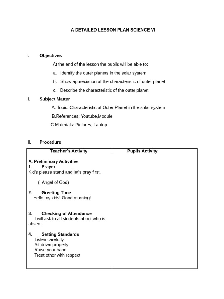 A Detailed Lesson Plan Science Vi | PDF | Jupiter | Natural Satellite