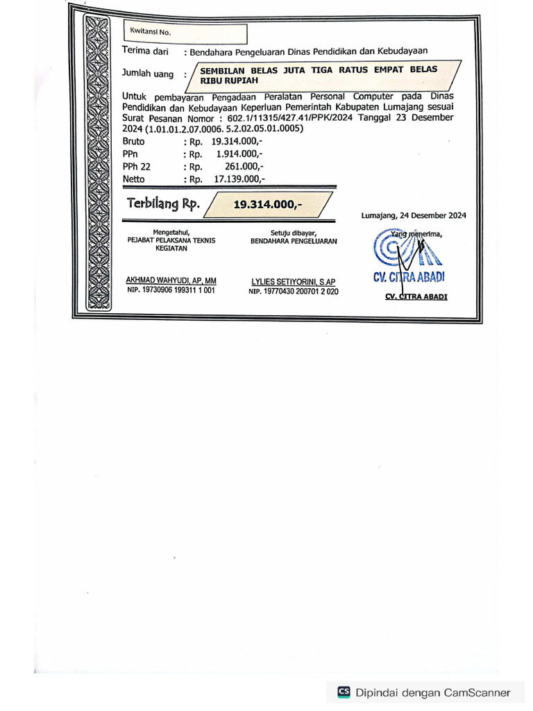 Dokumen Kontrak LCD Proyektor TH 2024 | PDF