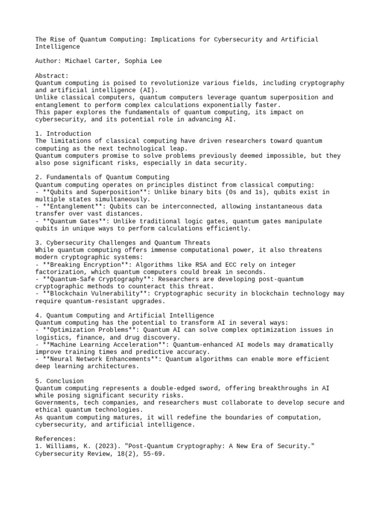 The Rise of Quantum Computing: Implications For Cybersecurity and Artificial Intelligence | PDF ...